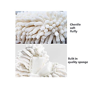 Ivymei 2 Pack Chenille Hand Towels,Hanging Kitchen Hand Towels,Bathroom Hand Towels with Loop,Quick Dry Cloths for Cleaning,Soft Absorbent Microfiber Hand Towels(Grey+White)