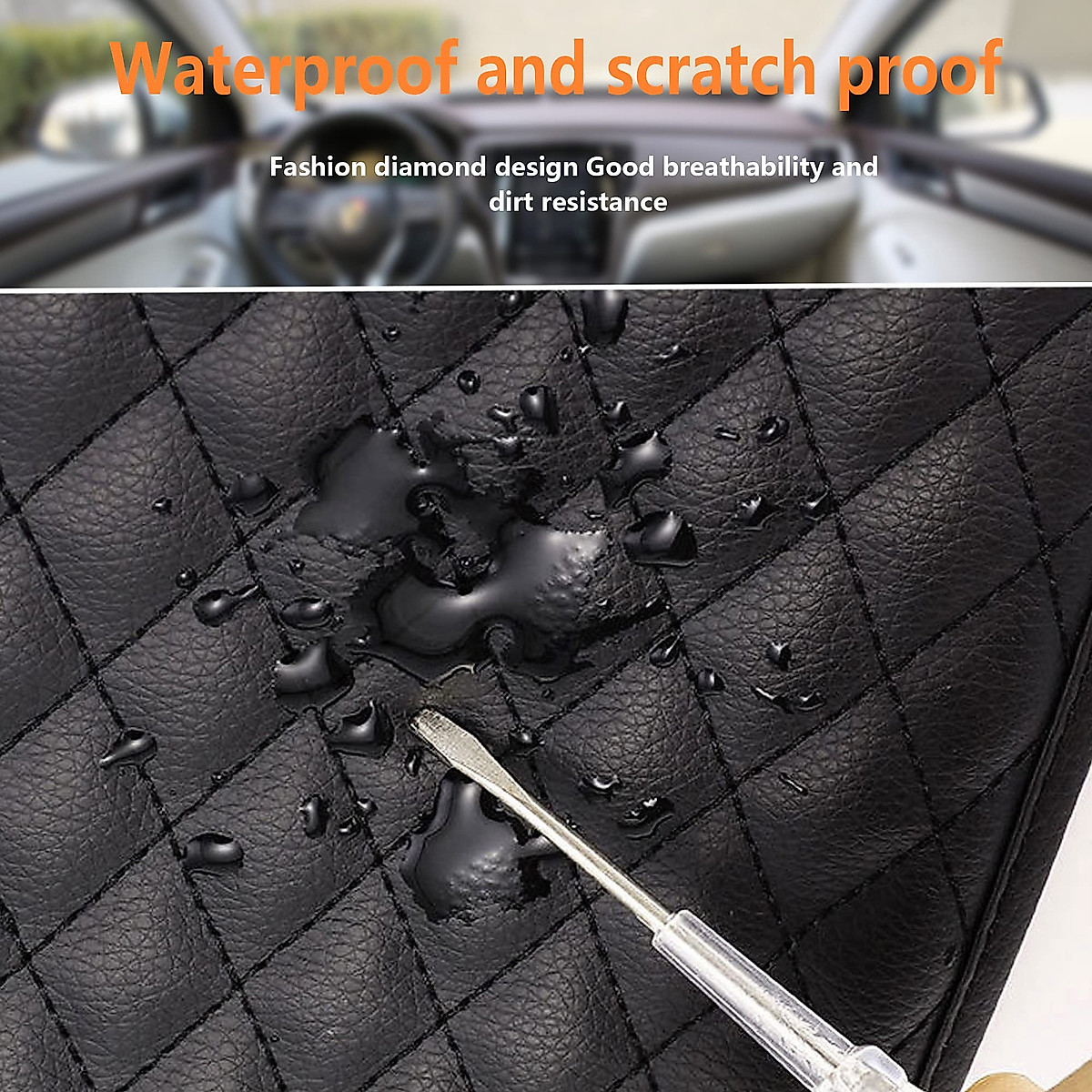 Four-Season Universal Leather Car Center Console Cover with Check Design Car Interior Accessories,Comfortable Center Armrest Pad,Prevents Scratches on Center Console for Truck,Car,SUV (Black)