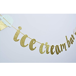 Ice Cream Bar Banner Hanging Garland for Ice Cream Theme Party Birthday Wedding Engagement Baby Shower Party Photo Prop Sign (Gold Glitter)