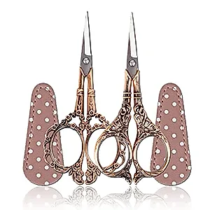 Hisuper 2 Pairs Embroidery Scissors Sewing Crochet Scissors Small 4.5 Inch Sharp Craft Scissors with Leather Scissors Cover for Sewing Handicrafts Tool Craft Art Work And Everyday Use