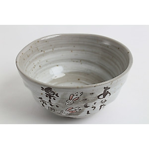 Mino ware Japanese Pottery Rice Bowl Running Rabbits Gray Sanaegama made in Japan (Japan Import) KSC002