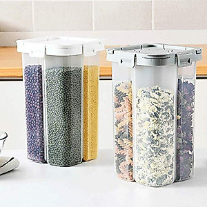 BIPEGE Airtight Cereal Storage Container, Clear 2.3L Airtight Kitchen Food Storage Container with Lids and Compartments for Grain, Sugar, Flour, Rice, Nuts, Snacks