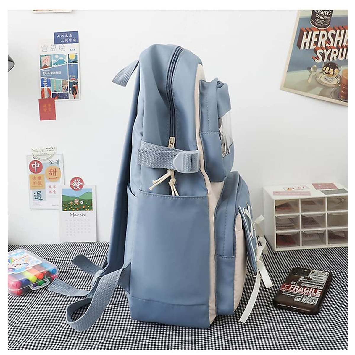 Festa Park Cute Cool Backpack for Teens Girls, Ita Bag Kawaii Backpack with Kawaii Pins Accessories, Cool Backpack for Christmas Gifts (Blue)