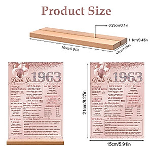 Vlipoeasn Pink 61st Birthday Anniversary Table Decoration 1963 Poster for Women, Rose Gold Back in 1963 Acrylic Table Sign with Wooden Stand, 61 Year Old Birthday Party Centerpieces Gift Supplies