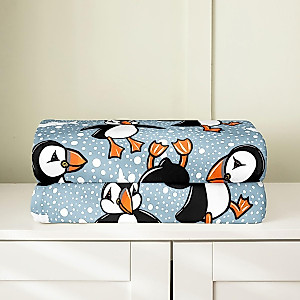 jejeloiu Cute Puffin Blanket 40"x50" Puffin Bird Drawing Plush Throw Blanket, for Kids Boys Girls Decor Cute Animal Fishing Flannel Fleece Blanket Microfiber Snowflake Bedroom