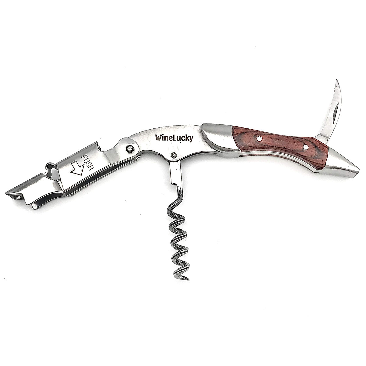 Wood Handle Wine Bottle Corkscrew Opener In A Wooden Box. Heavy Duty Sommelier Corkscrew Stainless Steel With Rosewood & Foil Cutter. An Elegant Gift For Wine Lovers & Waiters. (Brown, Rosewood)