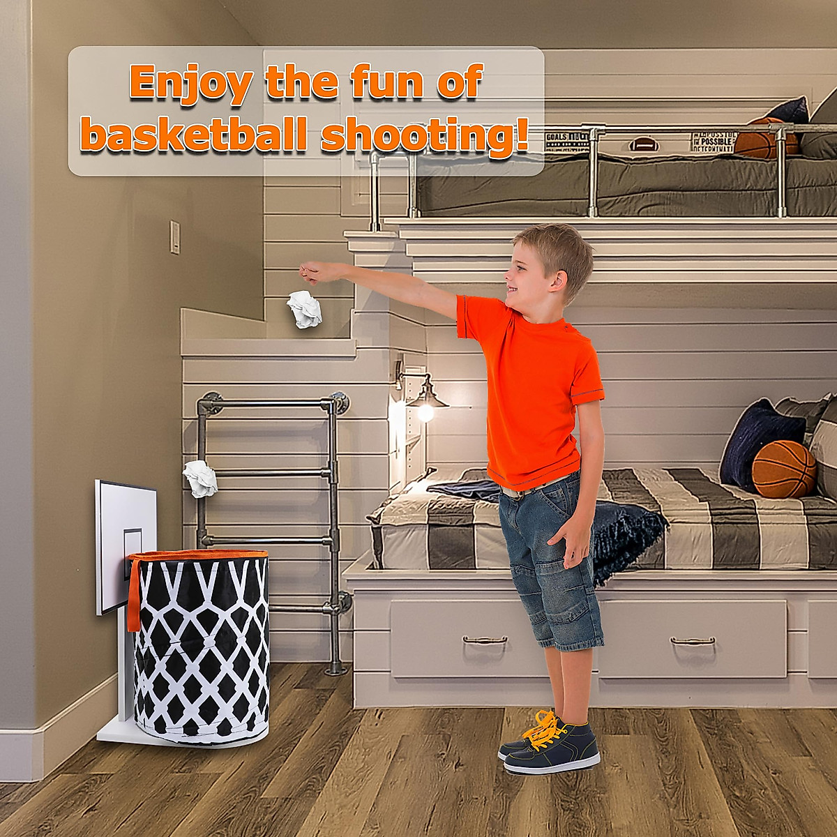 VSSOLO Trash Can Basketball Hoop Suit,Collapsible Basketball Trash Can, Simulate a Real Basketball Net Trash Can, Hoop Wastebasket Trash Can for Room, Kitchen, Bedroom,Office,Outdoor Party,Gym