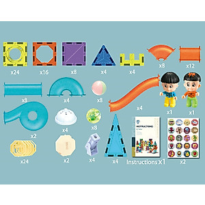 UNIQUE KIDS Magnetic Tiles Building Blocks with Marble Run - Engaging STEM/STEAM Toys for Kids - Educational and Fun - Perfect Christmas and Birthday Gift (150 PCS)