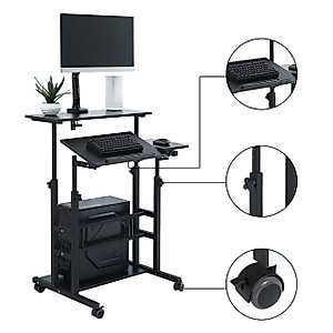 UNICOO Portable Standing Desk on Wheels, Height Adjustable Mobile Standing Desk, Versatile Standing Portable Desk for Home Office, Rolling Sit-Stand Workstation, Stand-up Desk, Ergonomic Design