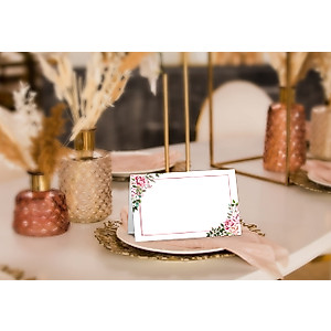 Boho Blush Pink Floral Table Place Card, 25 Pcs Tent Style Cards Set, Editable Name Cards for Table Seating, Food Lables for Birthday Party, Baby Shower, Wedding, Bridal Shower(16)