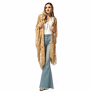 Anna-Kaci Womens Oversized Gatsby Hand Beaded Fringed Sequin Evening Shawl Wrap, Gold, Onesize