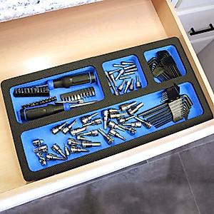 Polar Whale Tool Drawer Organizer Insert Blue and Black Durable Foam Strong Non-Slip Anti-Rattle Bin Holder Tray 20 x 10 Inches 4 Pockets Fits Craftsman Husky Kobalt Milwaukee and Many Others