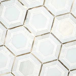 MSI Medici Gold Pattern 12.44 in. x 10.83 Marble Mesh-Mounted Mosaic Wall Bathroom, Floor, Kitchen Backsplash and Countertop Tile Geometric, Gray, White,