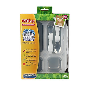 Nuby Insulated Travel Lunchbox with Fork, Spoon, and Lid - 12+ Months - Stainless Steel