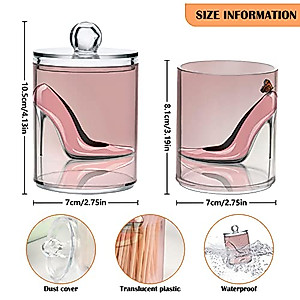 ALAZA 2pcs Pink High Heel Shoes Butterfly Qtip Holder Dispenser 14 oz Bathroom Storage Clear Apothecary Jars Containers Cotton Ball,Cotton Rounds,Floss Picks, Hair Clips, Food
