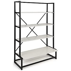 Displays2go Portable Shelving Display with 4 Tiers, Floor Standing, Paulownia Wood - White (SMPSU1SU)