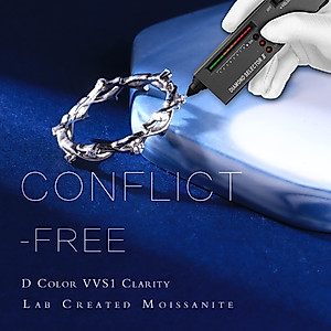 MOOSEA Twig Moissanite Stackable Wedding Ring, 14K White Gold Vermeil, D Color VVS1 Clarity Lab Created Moissanite, Half Eternity, Female, 4.5 Size