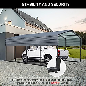 12x20 Ft Metal Carport, Heavy Duty Car Port with Galvanized Steel Roof, Outdoor Car Garage, Large Carport Canopy, Steel Car Shelter for Car, Boats and Truck, Charcoal Black