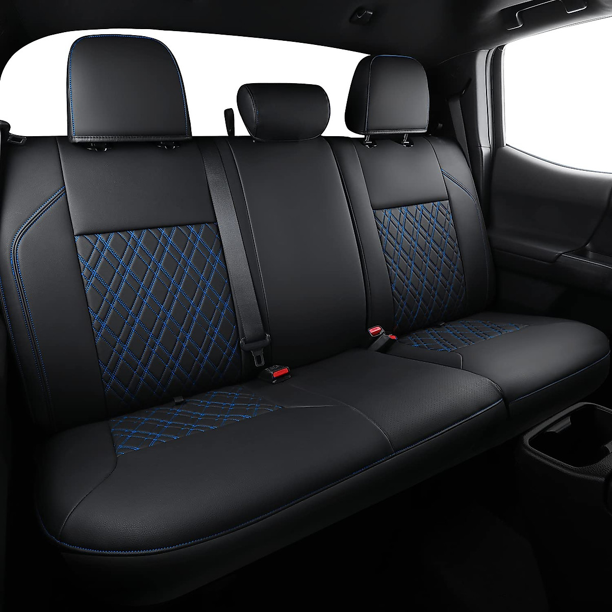 LUCKYMAN CLUB Tacoma Seat Covers, Fit for 2016-2023 Tacoma Crew Double Cab SR SR5 TRD Sport TRD Off-Road TRD PRO Limited with Water Proof Faux Leather(Full Set 2016-2023, Black&Blue)
