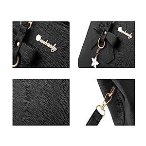 SMALLBLUER Top-handle Handbags Purse for Women Small Satchel PU Leather Shoulder Crossbody Bag with Bowtie Pendant-Black