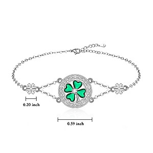 Four Leaf Clover Bracelet for Women St Patricks Day Shamrock Bracelets Sterling Silver Celtic Knot Irish Green Clover Jewelry Charm Lucky Gifts