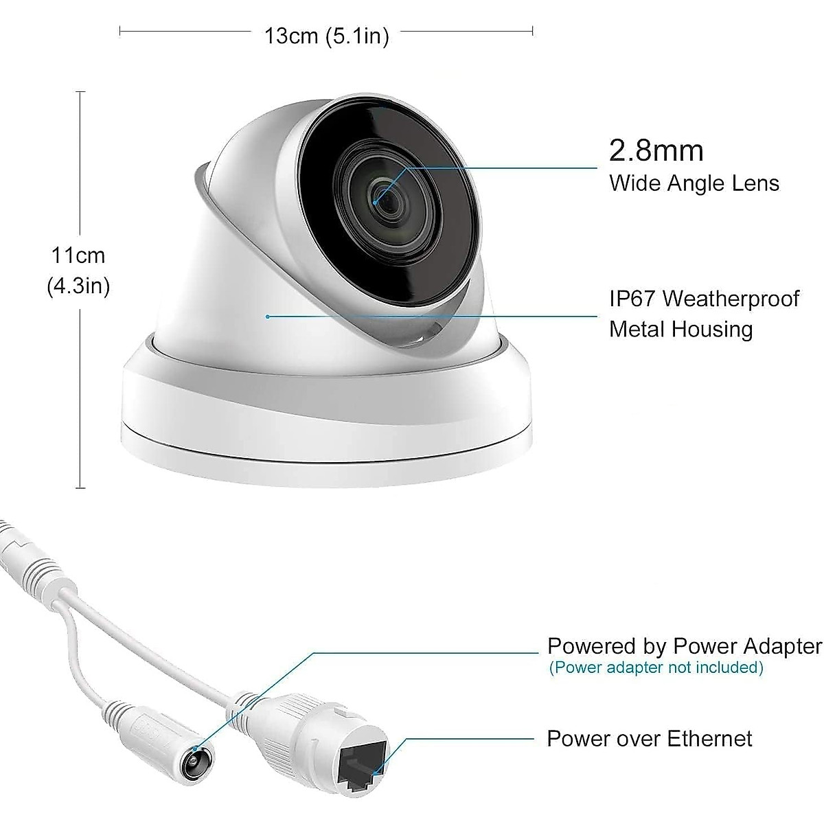 Real HD 4MP PoE IP Turret Dome Camera, 2.8mm Wide Angle, H.265, Support Firmware Upgrade, ONLY Compatible with Hik Vision NVR, NDAA Compliant