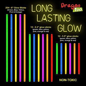 Dragon Too Glow in The Dark Party Supplies - 605 Pieces - Includes Connectors to Create Necklaces, Bracelets, Glasses, Heart Glasses, Hats, Headbands, Balls, Flowers - Glow in The Dark Party Favors