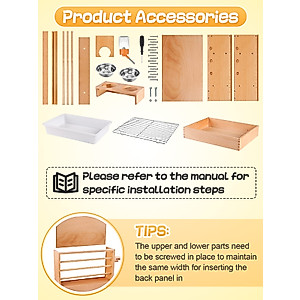 4 in 1 Rabbit Hay Feeder with Litter Box Bowls & Water Feeder, Safe Wooden Bunny Feeder Manger, Hay Holder Rack Toilet for Guinea Pig Hamster Small Animals