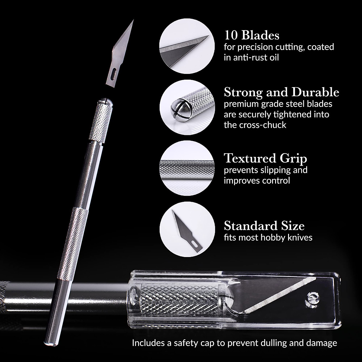 W.A. Portman Hobby Knife Set - Precision Exacto Knife Set with 10 SK5 Steel Pottery Knife Blades - Craft Knife Set with 10 Scalpel Sharp #11 Craft Blades - Modeling Knife Set and #11 Hobby Blades