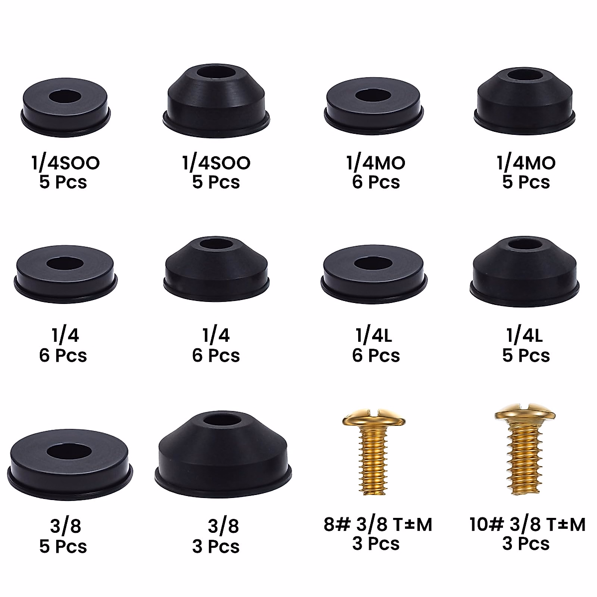 Xindojuz 58 PCS Hose Bib Repair Kit, Outdoor Faucet Washers Assorted Kit with Brass Screws, Flat and Beveled Washers Replacement Rubber Assortment Kits for Repairing Faucet Leak (Black)