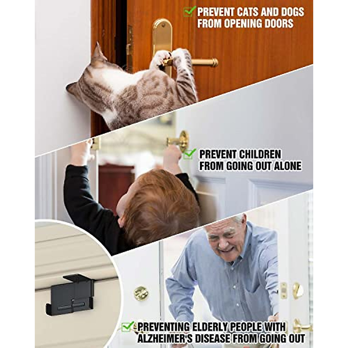 Child Proof Door Lock,Top Door Locks for Kids Safety,Front Door Child Safety Lock Made of Metal,Prevent Toddlers,Autistic Child,Pets & Dementia from Going Out,for Bedroom or Pantry(Black,2 Pack)