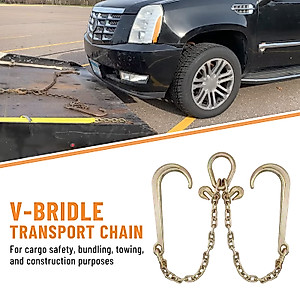 SPARKWHIZ G70 J Hook Tow Chain V Bridle with 15" J Hooks, 5/16'' Grab Hooks, 2ft Legs, Flatbed Truck Safety Chains 5,400 lbs