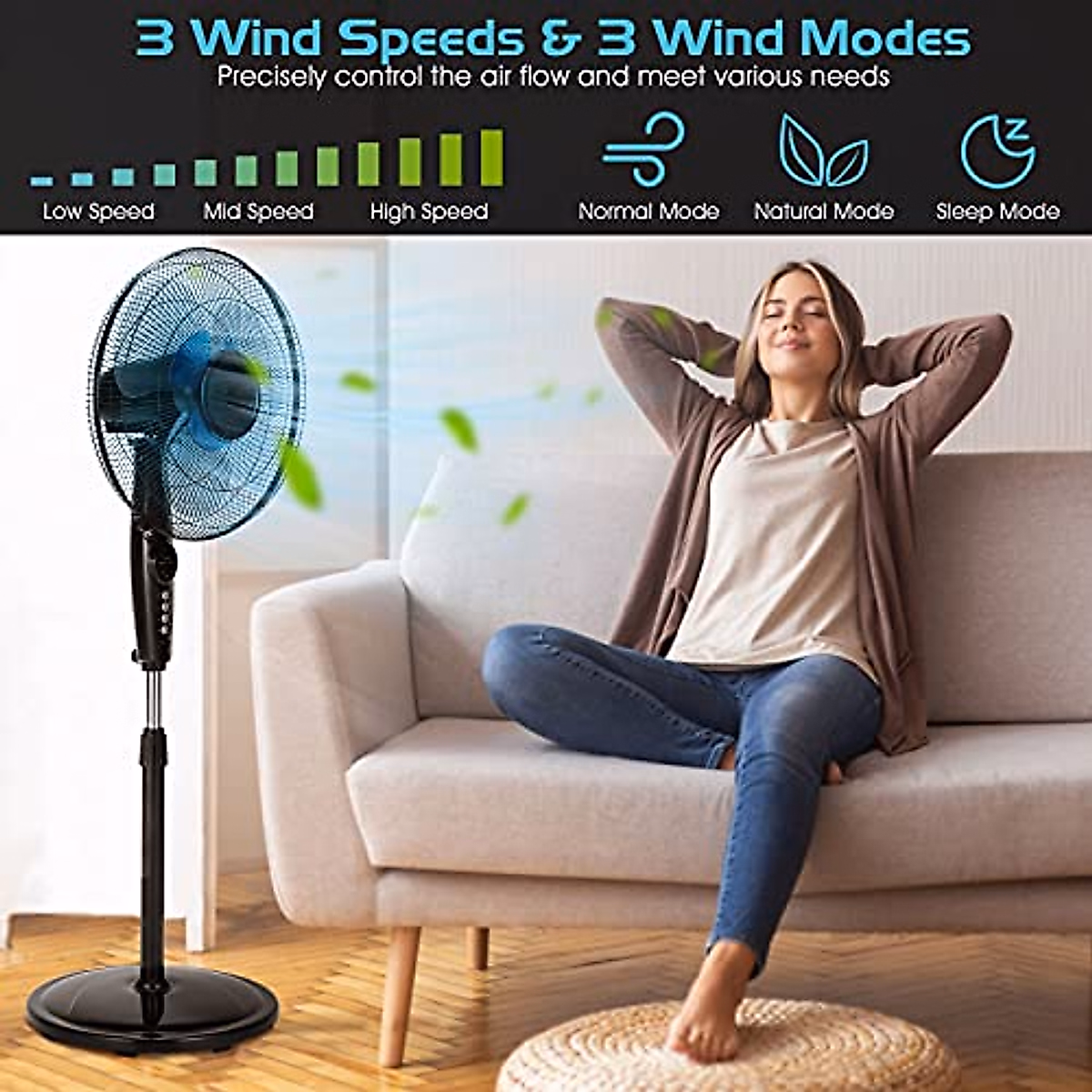 Tangkula Pedestal Fan, Oscillating Standing Fan with Remote Control & 3 Speeds, Free Stand Fan with Adjustable Height, LCD Display, Timer & Double Blades, Ideal for Bedroom, Home, Office