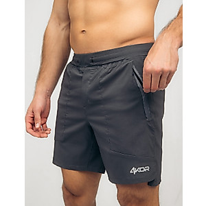 4KOR Fitness Mens Essential Training Shorts Designed for Weightlifting Running Working Out - with Pockets (Large, Dark Grey)