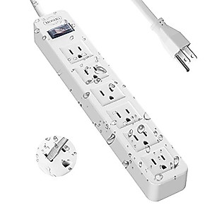 Outdoor Power Strip Waterproof, Weatherproof Surge Protector Power Strips and Electric Shock Proof Outdoor Outlet with 6ft Extension Long Cord/Cable for Bathroom, Garden, Kitchen, Patio [6 Outlets]