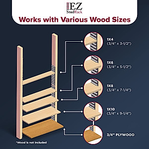 Made in USA | EZStudRack Adjustable Between Stud Shelf Bracket | Shelf Brackets for Wall Mounted Shelf | Shelving Brackets for Home | Garage Shelf Brackets- Wood Not Included- 8 Pack (4 Pair) Gray