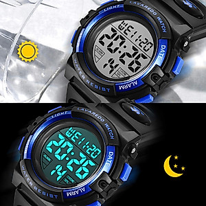 Kids Watch,Boys Watch for 3-12 Year Old Boys,Digital Sport Outdoor Multifunctional Chronograph LED 50 M Waterproof Alarm Calendar Analog Watch for Children with Silicone Band