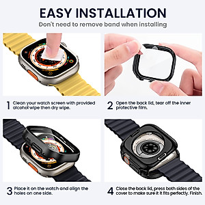 Tensea (2 in 1) for Waterproof Apple Watch Ultra 2/Ultra Screen Protector Case 49mm Accessories, iWatch Protective PC Face Cover Built-in Tempered Glass Film, Front and Back Bumper (49 mm)