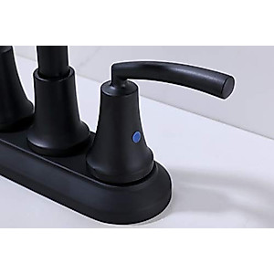 RKF 4 inch Matte Black Bathroom Sink Faucet 2-Handle Centerset Bathroom Faucet with Drain 360 Swivel Spout 2-3 Hole Bathroom Vanity Sink Faucet Bathroom Basin Lavatory Mixer Tap BF023-MB