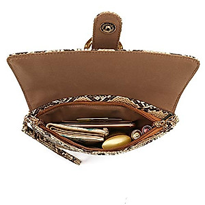 CHARMING TAILOR Snake Clutch Purse with Wrist Strap PU Python Clutch Dress Handbag (Beige)