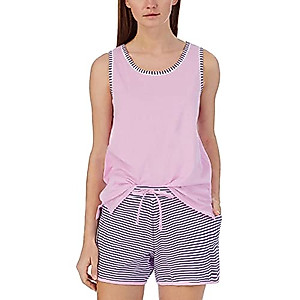 Carole Hochman Women's 4 Piece Pajama Set - Tank Top, Short Sleeve Top, Short, and Capri Pant (Purple-Floral, XXL)