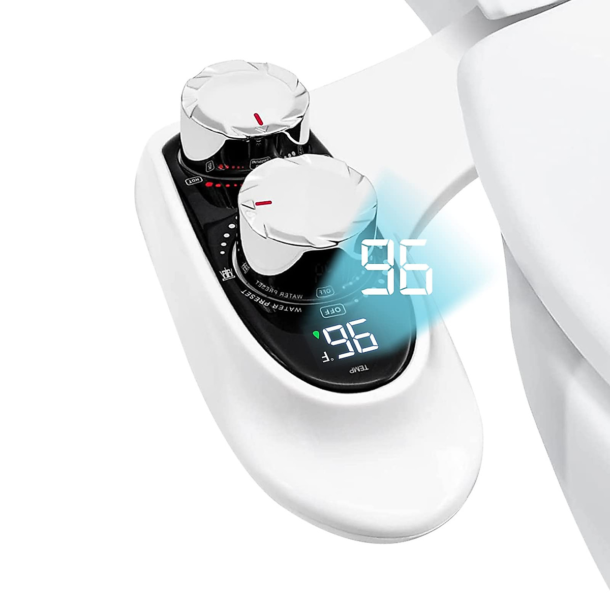 Bidet Toilet Attachment w/Digital Display Temperature, Adjustable Cool to Warm Water, Non-Electric Self Cleaning Dual Retractable Nozzles for Rear & Feminine Wash