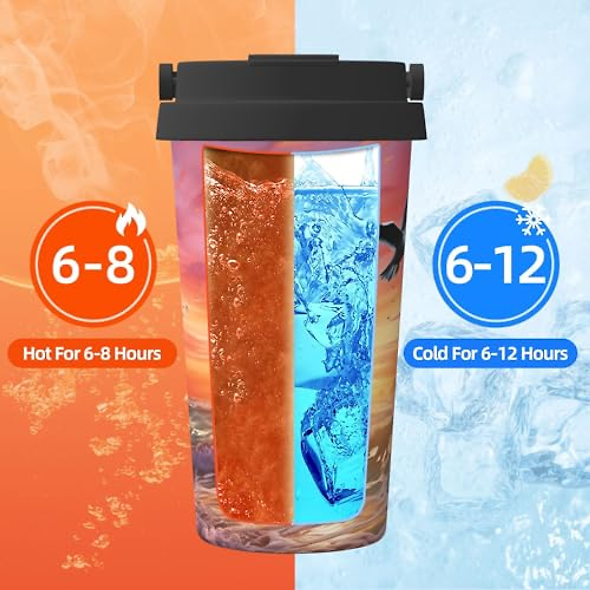 GTKSYNVE Reusable Coffee Mug with Lid and Handle, Sea gull Flying Over Colorful Sky Tumbler for Hot & Cold Drinks 16oz Stainless Steel Insulated Coffee Tumblers Double Wall Vacuum Thermal Cup