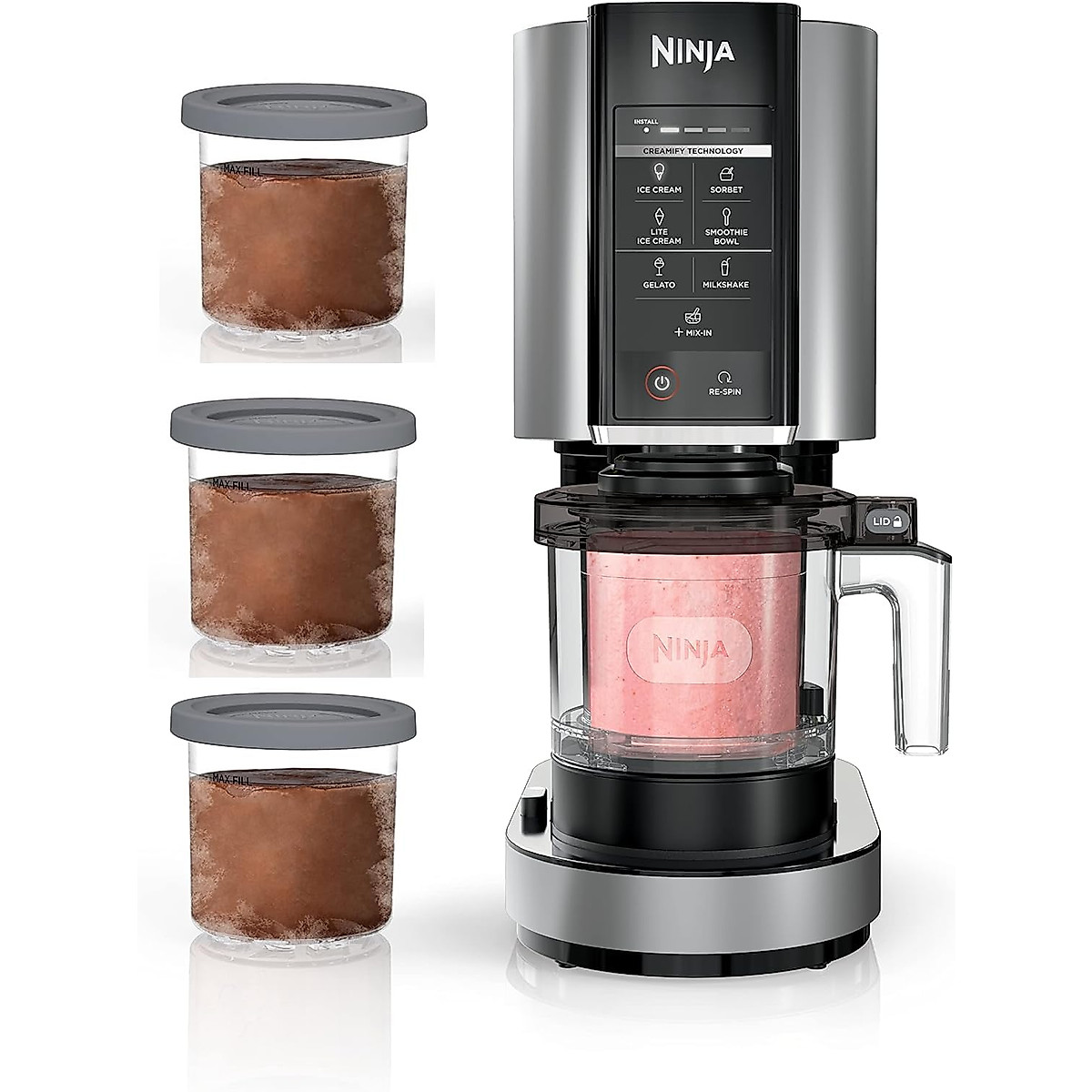 Ninja NC301 CREAMi, Ice Cream, Gelato, Milkshake, Sorbet, and Smoothie Bowl Maker, 7 One-Touch Programs, Silver With 3 Pint Containers (Renewed)
