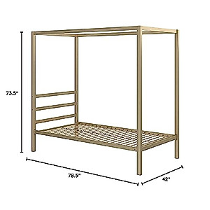 DHP Modern Metal Canopy Platform Bed with Minimalist Headboard and Four Poster Design, Underbed Storage Space, No Box Spring Needed, Twin, Gold