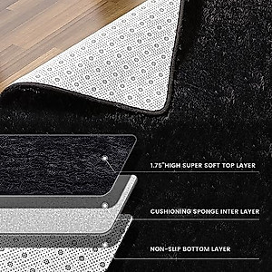 Super Soft Area Rugs for Living Room 5x7 Black, Fluffy Furry Shaggy Fuzzy Area Rug, Upgrade Anti-Skid Durable Rectangular, High Pile Soft Throw Rug for Bedroom and Kids Room, Home Decor Aesthetic