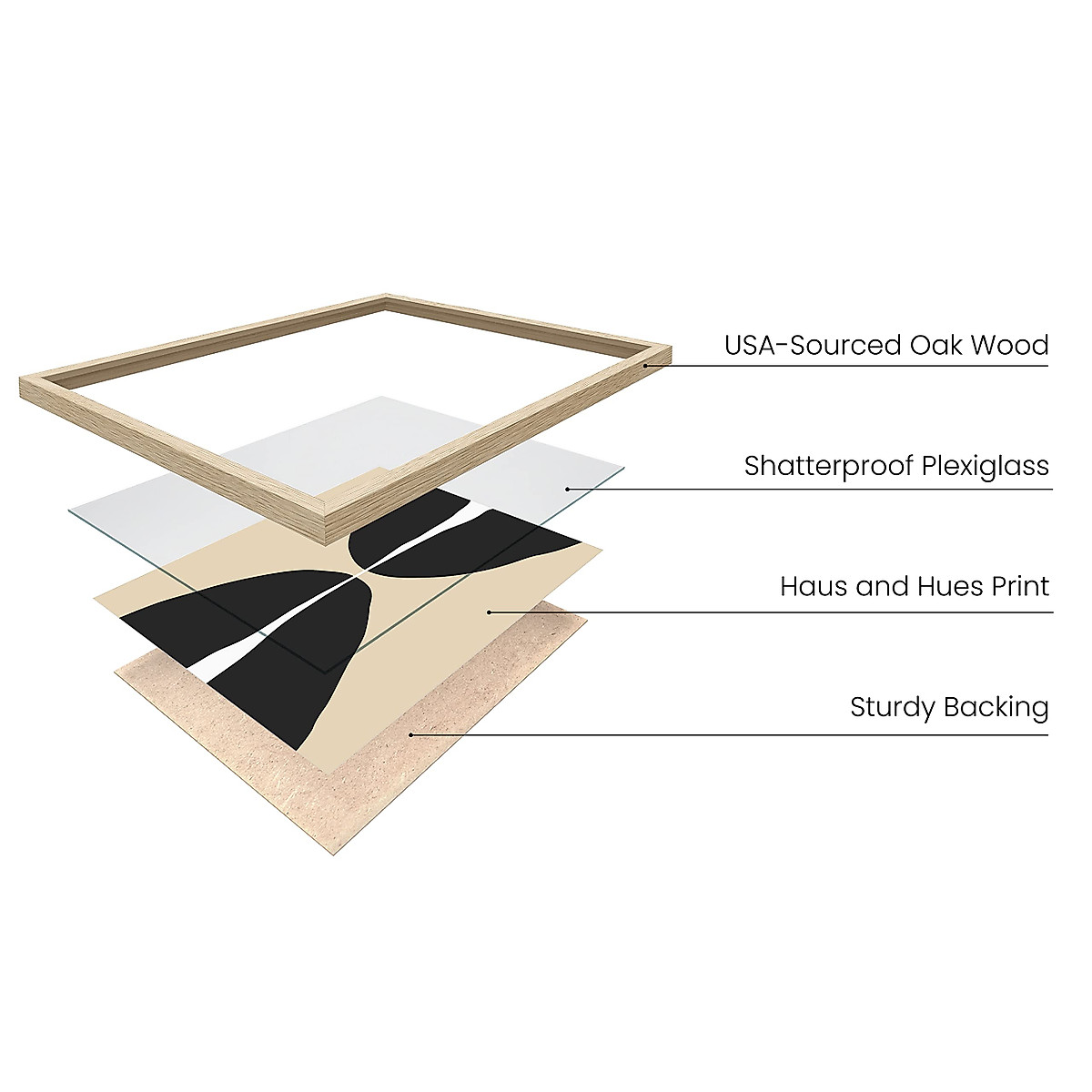 HAUS AND HUES Black Abstract Art and Modern Poster - Black Abstract Wall Art, Geometric Art, Abstract Modern Decor, Mid Century Modern Wall Decor (Beige Frame, 12x16)