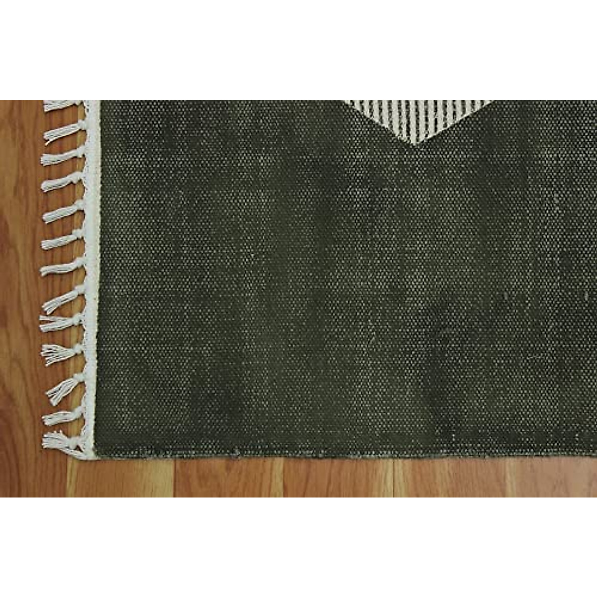 Casavani Hand Made Cotton Dhurrie Geometric Green & Beige Tassel Rug Easy Care Washable Rugs for Doormat Entryway Living Room Bedroom Hallway Balcony 6x12 Feet Runner