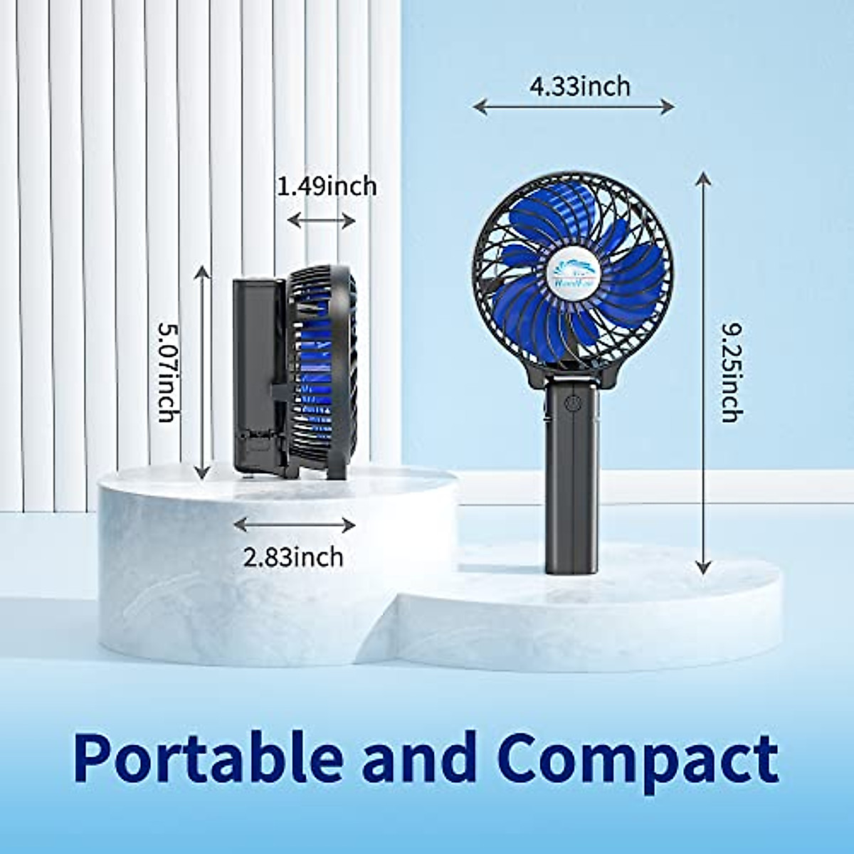 HandFan Portable Handheld Fan, Mini Personal Fan, Battery Operated Cooling Rechargeable Fan, 180° Foldable Small Hand Fan, USB Powered, for Home, Office, Outdoor, Hiking, Travel, Stroller