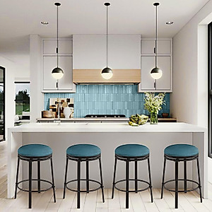 OUllUO Industrial Blue Bar Stool, 24" Counter Height, PU Leather, Backless Round Saddle, 16" Seat, 17.3 lbs, 1 Pc